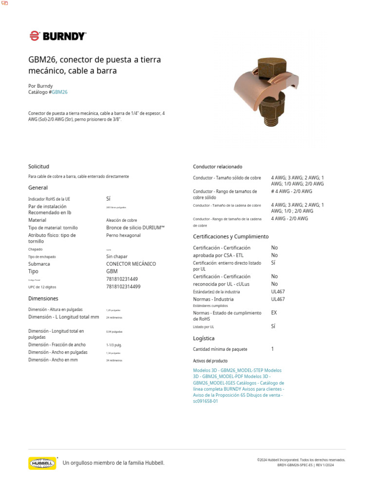 Brdy Gbm26 Spec en - En.es | PDF | Tornillo | Cobre