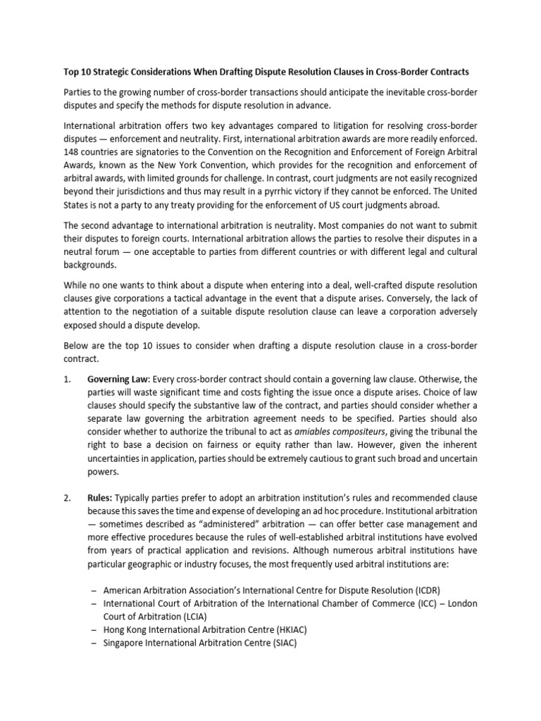 Top 10 Strategic Considerations When Drafting Dispute Resolution ...