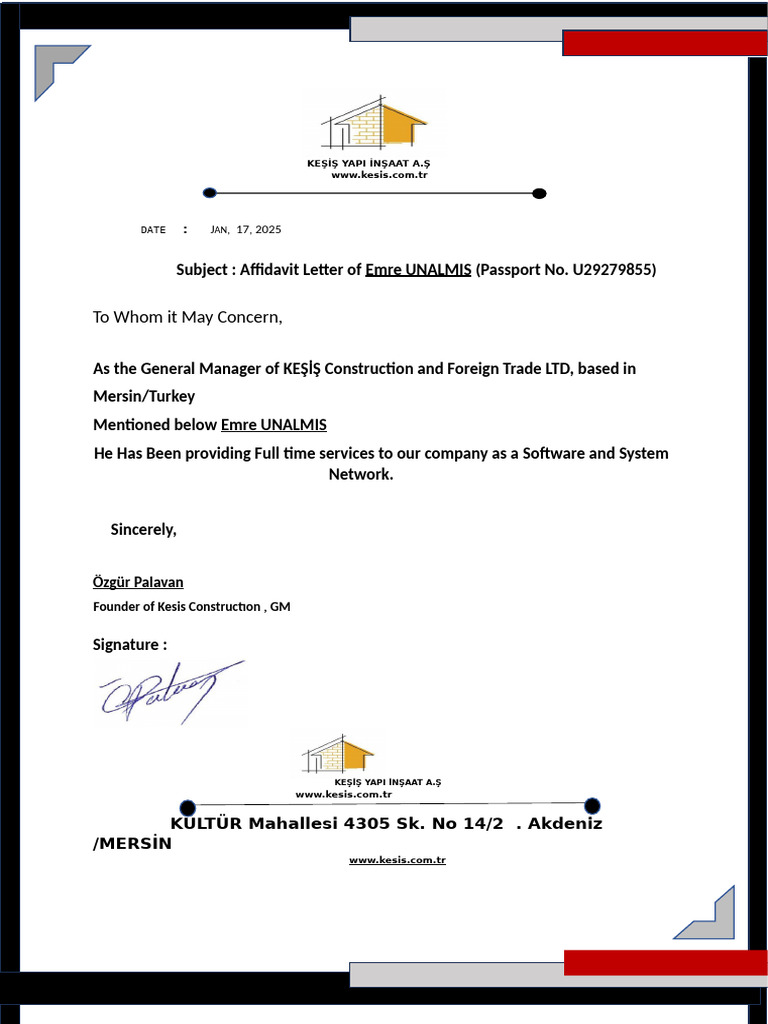 KESİS - affidavit letter Canada | PDF