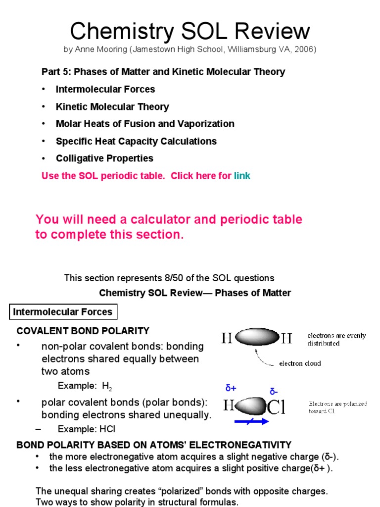 SOL Review Part 5 Phases of Matter | PDF | Chemical Polarity ...