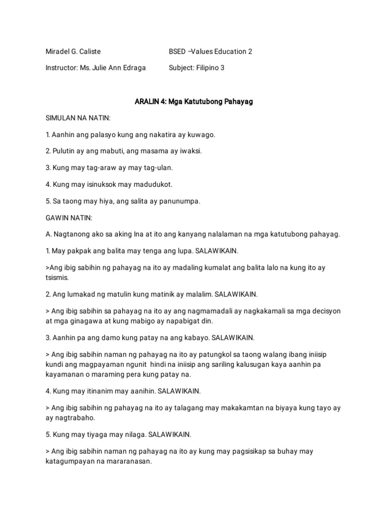 Caliste Miradel M2 Aralin 4-6 | PDF