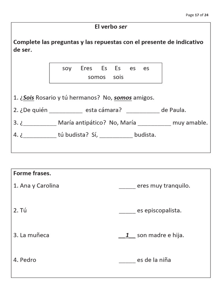 El Verbo Complete Las Preguntas y Las Repuestas Con El Presente de ...