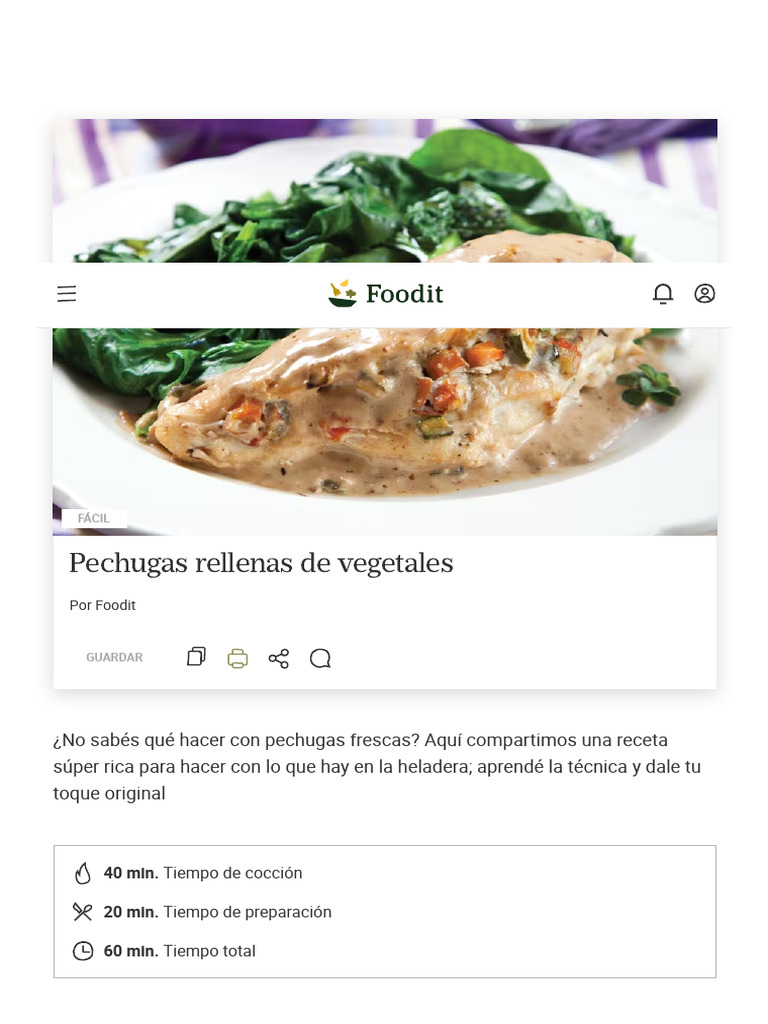 Receta de Pechugas Rellenas de Vegetales en Foodit | PDF
