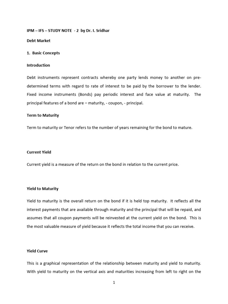 IFS - Study Note - Debt Markets | PDF | Bonds (Finance) | Repurchase Agreement