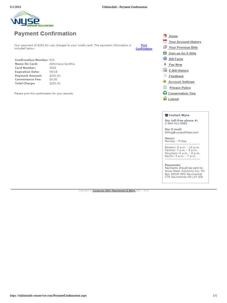 UtilitiesInfo - Payment Confirmation | PDF | Payments | Services (Economics)