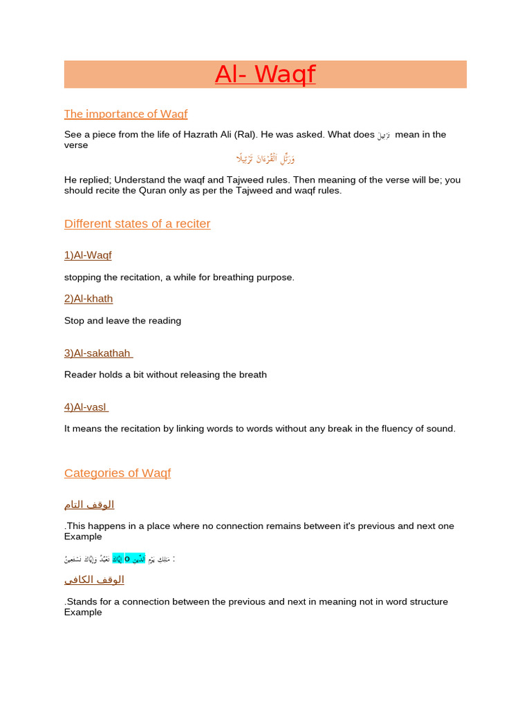 Al - Waqf Introduction | PDF