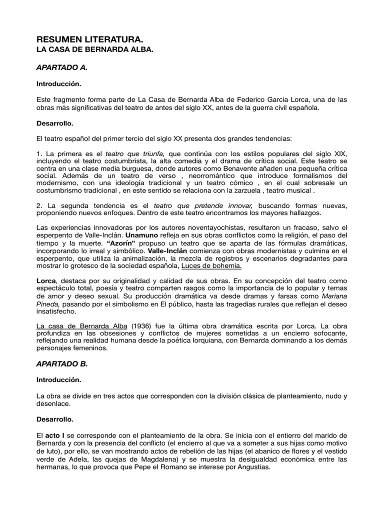 Análisis de "La Casa de Bernarda Alba" | PDF | Teatro | Federico García ...