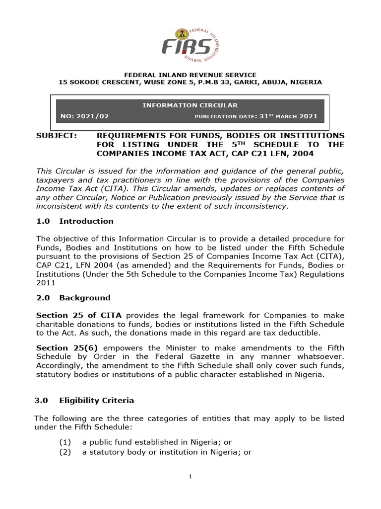 Requirements for Listing Under CITA | PDF | Taxes | Donation