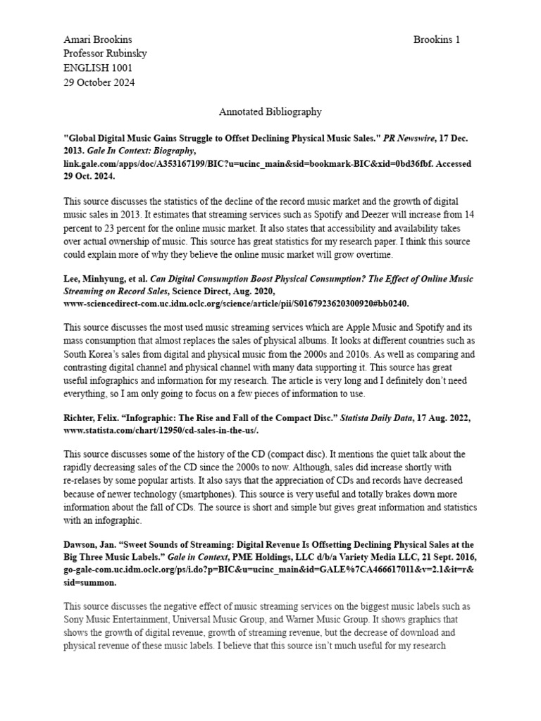 Annotated Bibliography | PDF | Record Label | Subscription Business Model