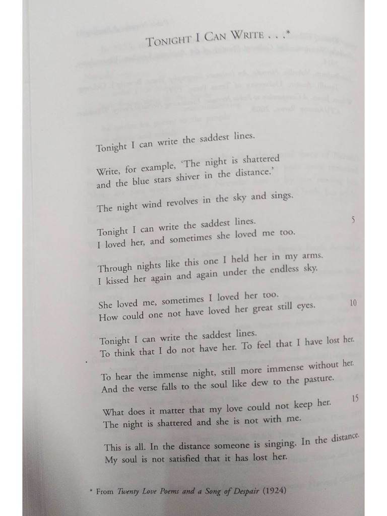 Tonight I Can Write Poem | PDF