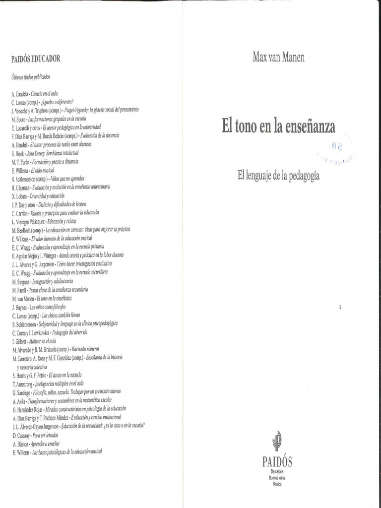 Max Van MANEN El Tono de La Enseñanza | PDF