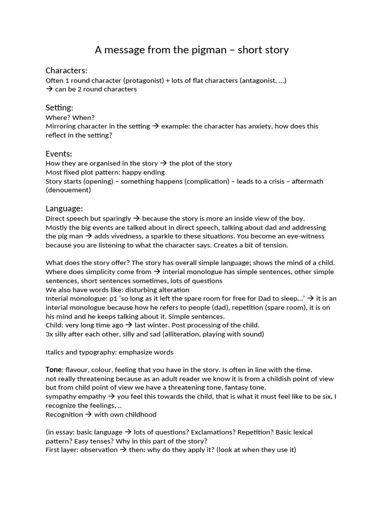 A Message From The Pigman - Short Story | PDF | Narration | Mind