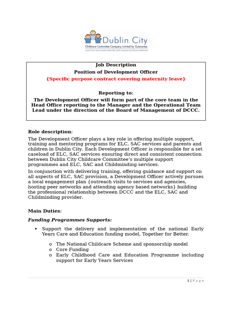 Development Officer Job Description Feb 2025 | PDF | Child Care | Business