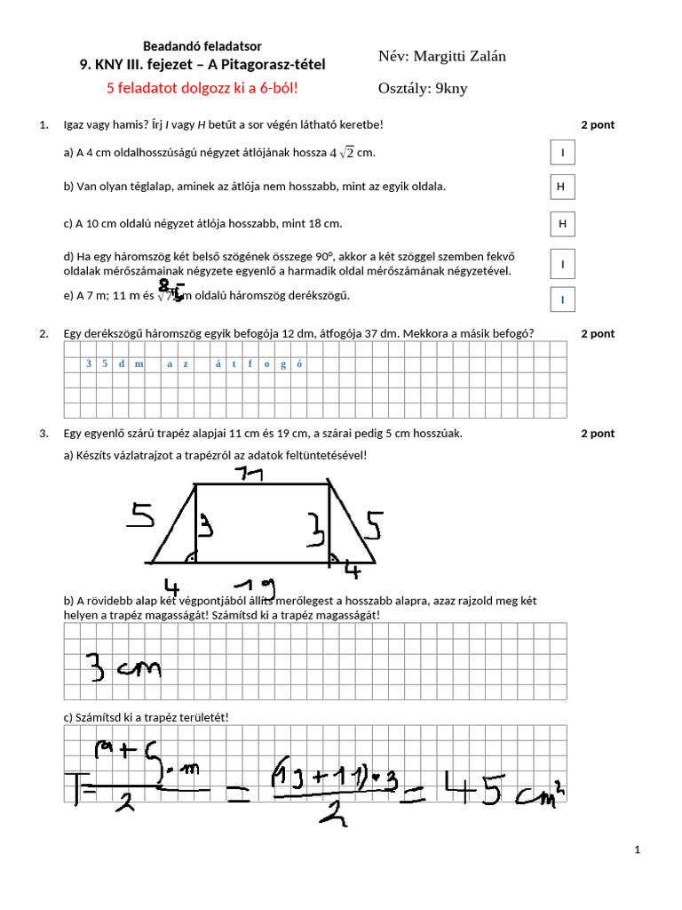 Nyek 9. Osztály 3. Beadandó Pitagorasz | PDF