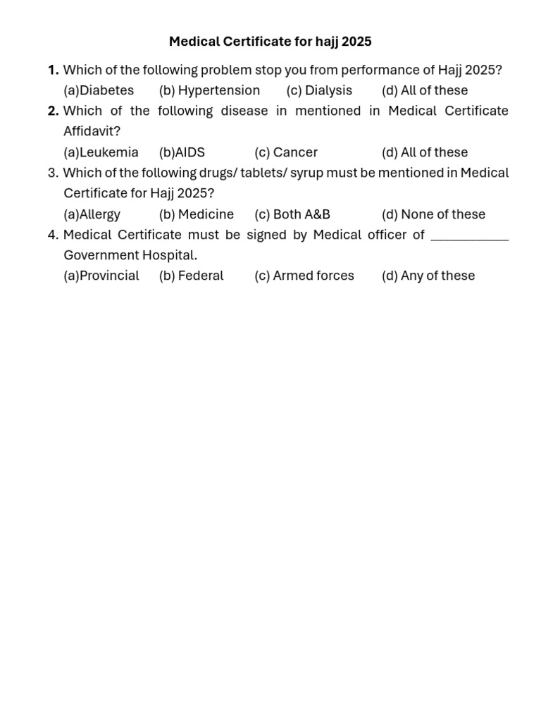 Hajj 2025 Medical Certificate Guidelines | PDF