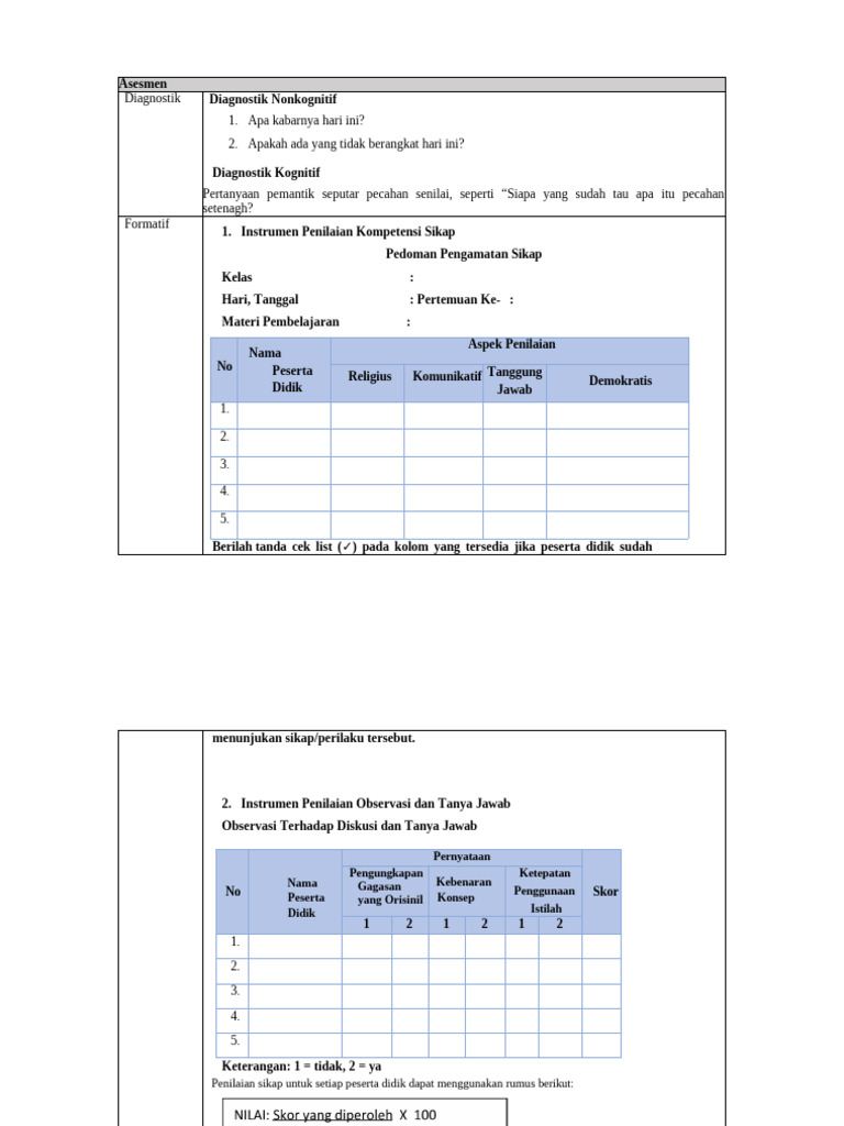 Asesmen MTK KLS 2 | PDF