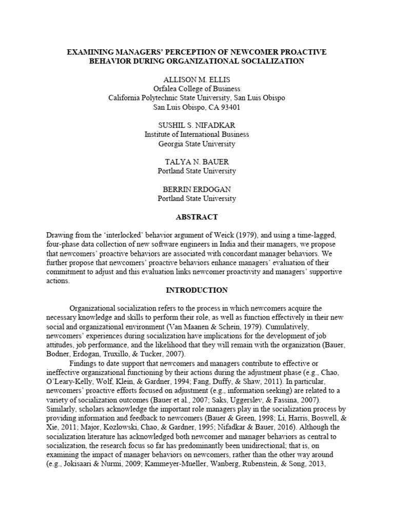 Ellis, Bauer - 2017 - Examining Managers' Perception of Newcomer ...