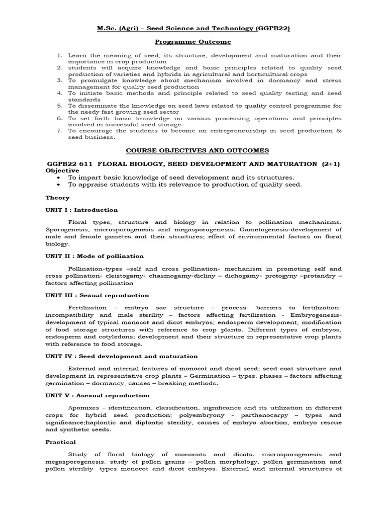 M.sc Agri Seed Science and Technology (GGPB22) | PDF | Seed | Plant ...