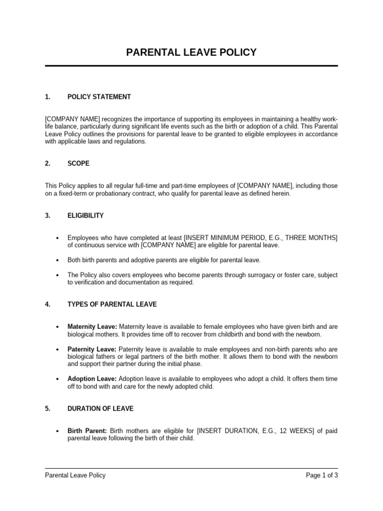 Parental Leave Policy D13498 | PDF | Parental Leave | Employment