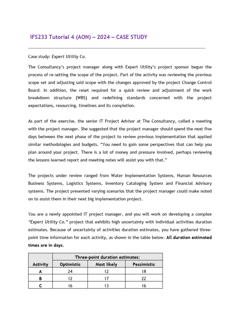 IFS233 - Tutorial 4 - AON - Case - Study - 2024 | PDF