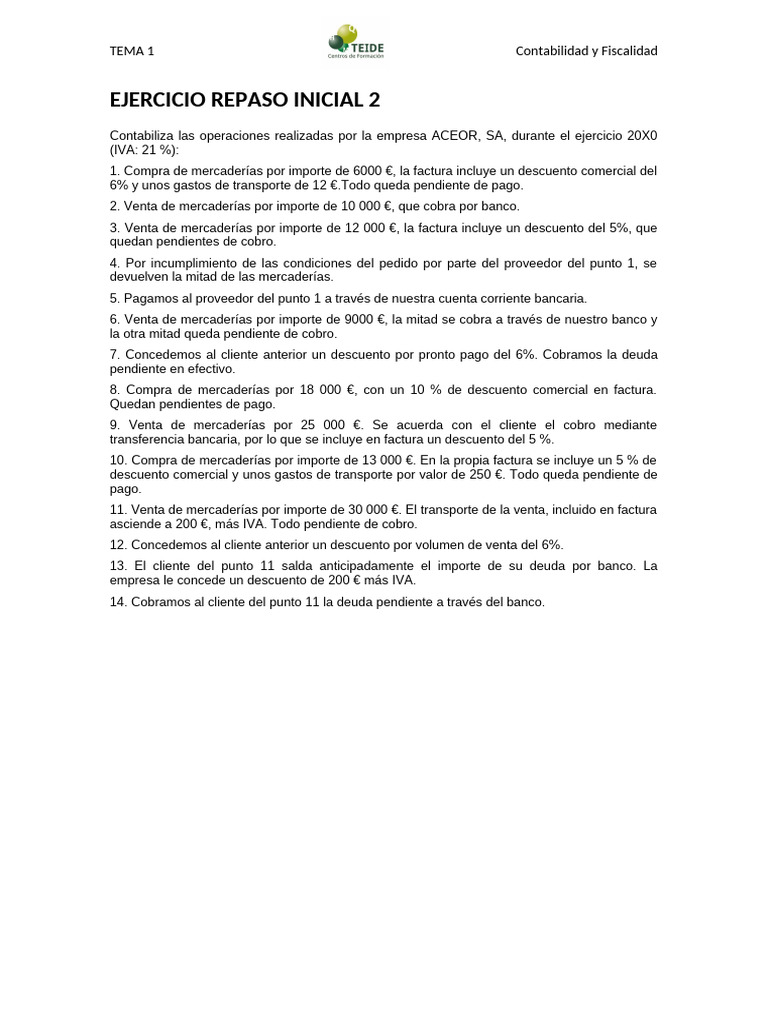 EJERCICIO INICIAL REPASO 2 | PDF