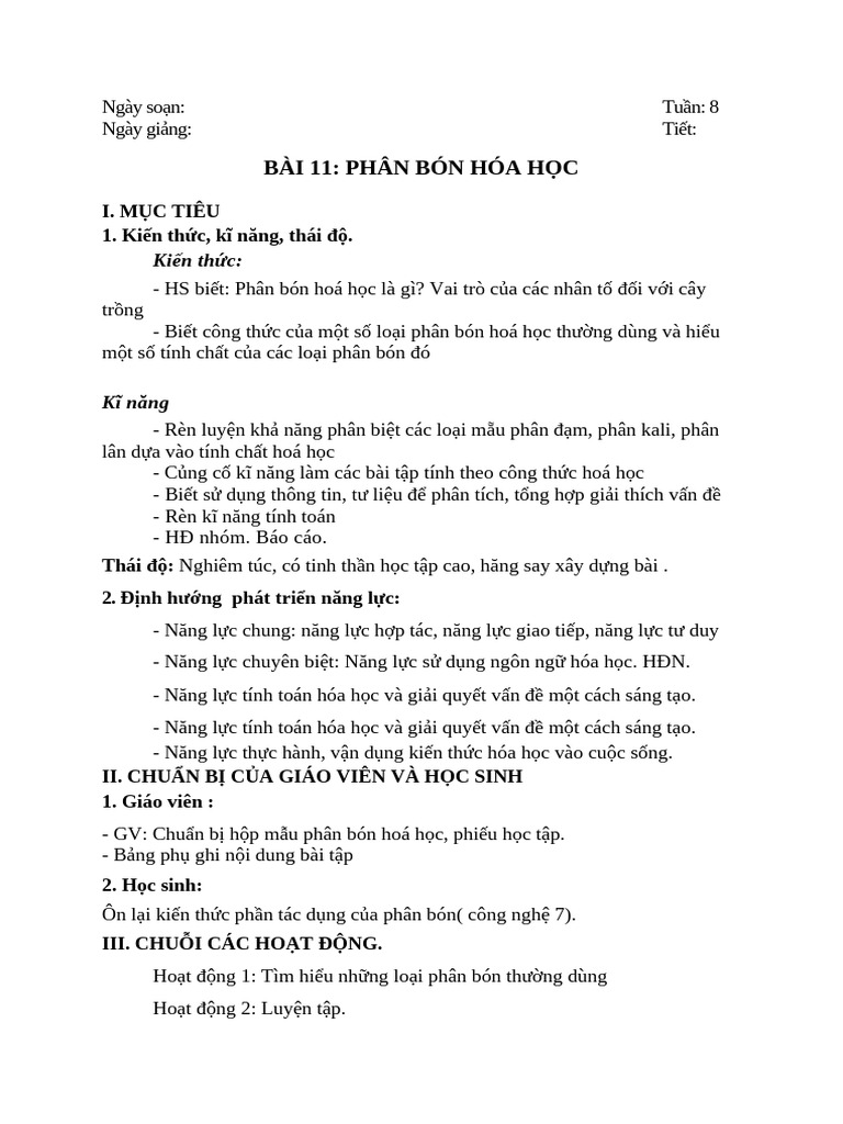 Bài 11 Phân bón hóa học | PDF