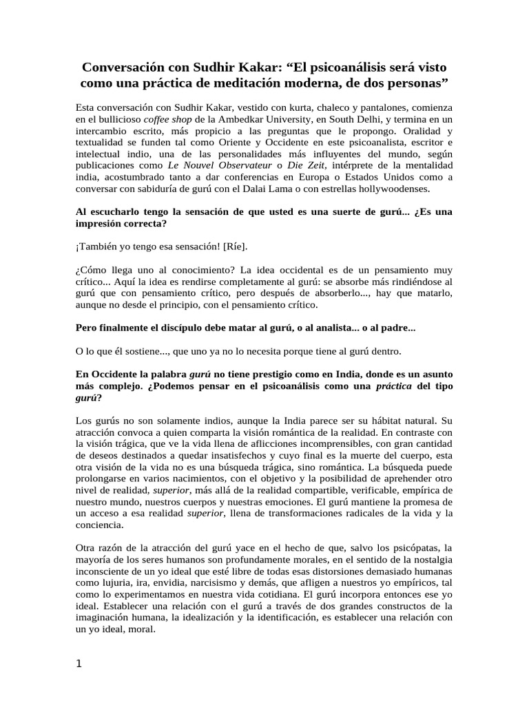 Conversación Con Sudhir Kakar | PDF | Psicoanálisis | Complejo de Edipo