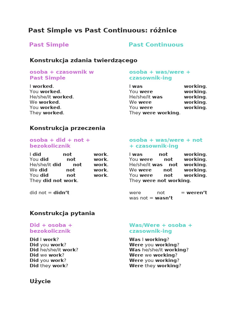 Past Simple Past Cont Różnice | PDF