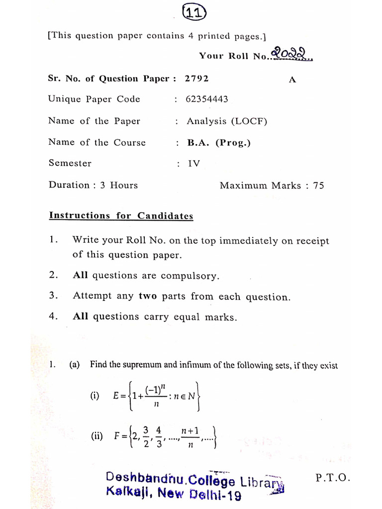 Semester 4 B. A. Prog. Mathematics 2022 | PDF