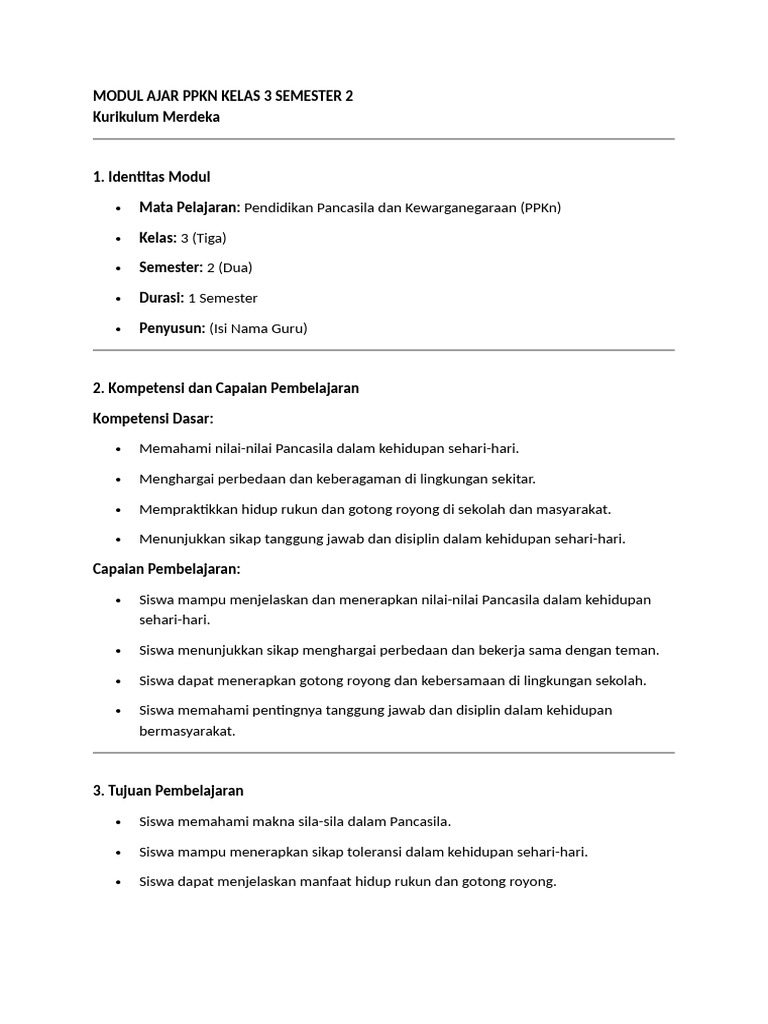 Modul Ajar PPKN Kelas 3 Semester 2 | PDF
