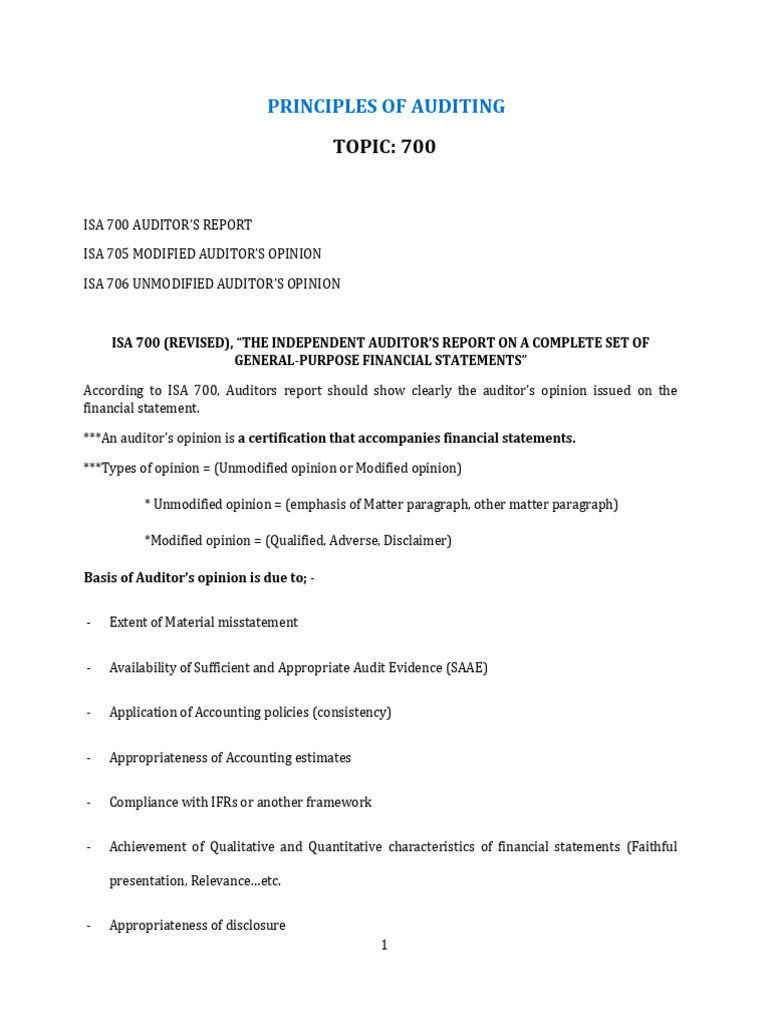 TOPIC -ISA 700s | PDF | Auditor's Report | Audit