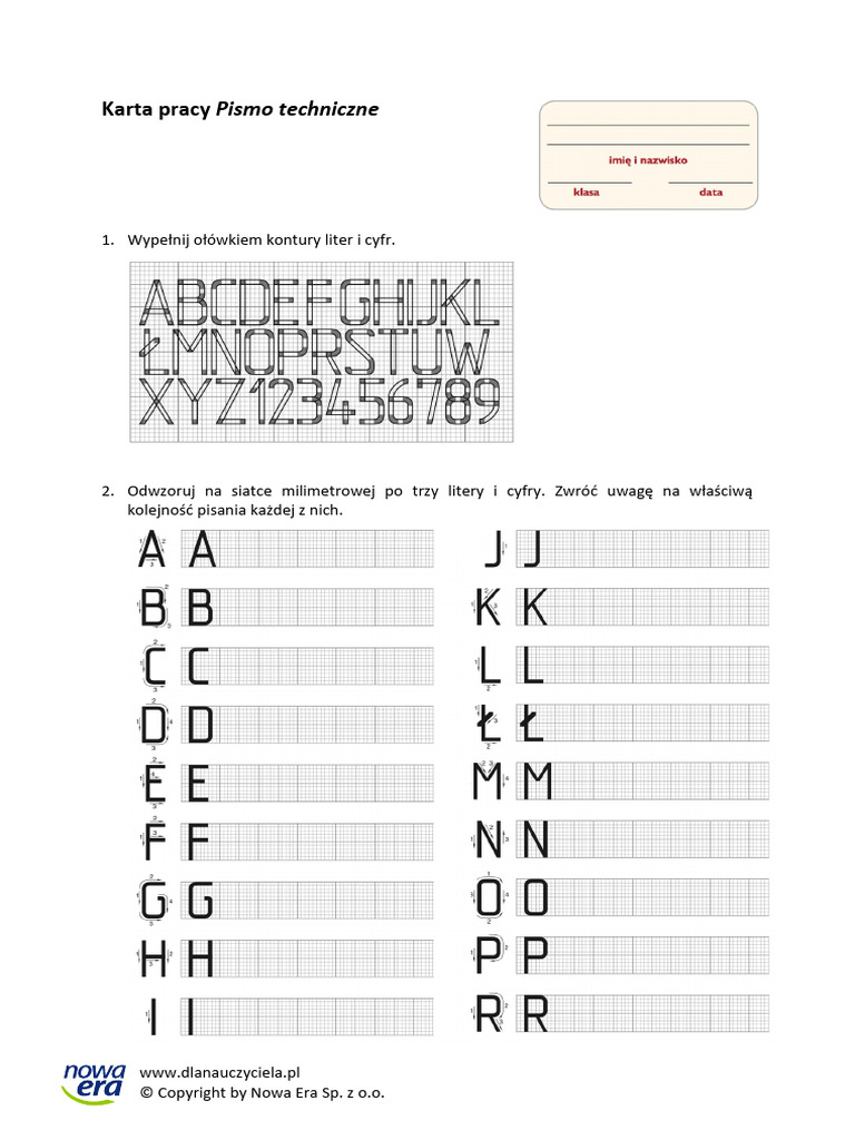 Karta Pracy Pismo Techniczne - Klasa - V | PDF