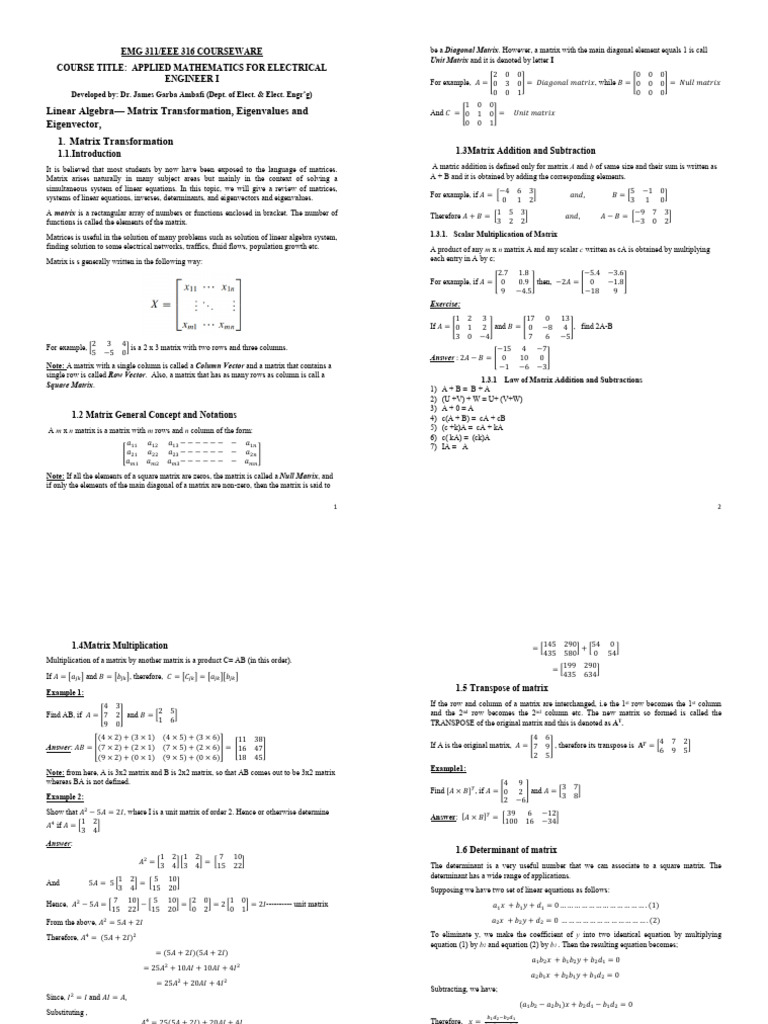 EMG 311 Courseware (Matrix Transformation, Eigenvalue and Eigenvector) | PDF | Eigenvalues And ...