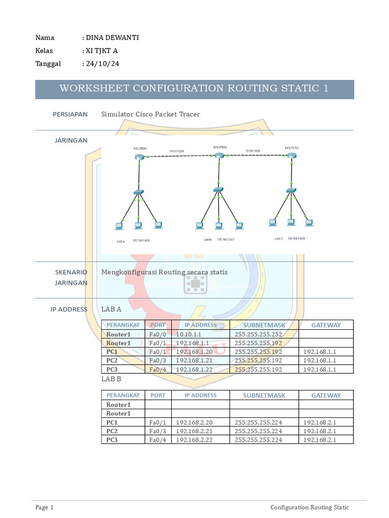 Worksheet Routing Static 1[Dina} | PDF
