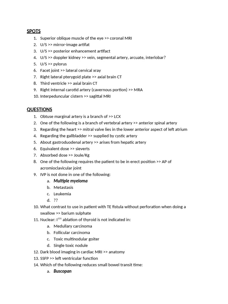 Radiology Exam Questions and Artifacts | PDF | Magnetic Resonance ...