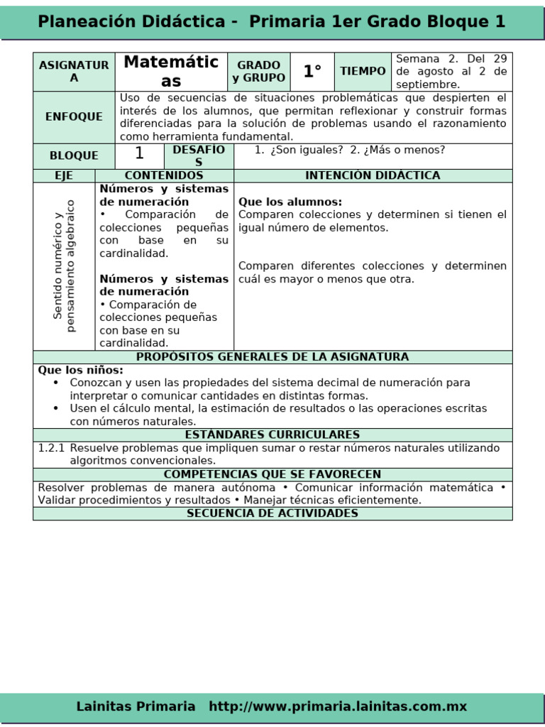 Plan 1er Grado Bloque 1 Matemáticas 2016 2017 | PDF | Pensamiento | Número natural