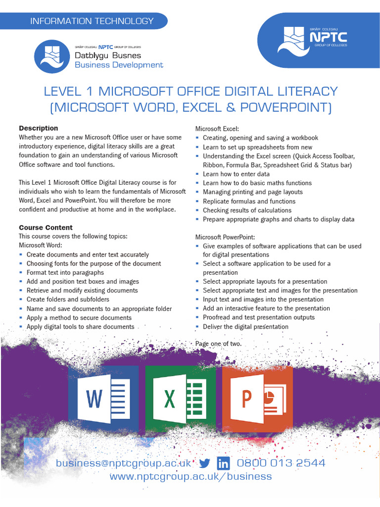 Level 1 Microsoft Office Digital Literacy | PDF | Microsoft Excel ...