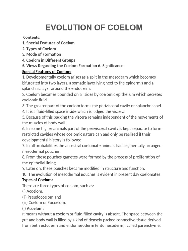 Zoo Sem2 Evolution of Coelom | PDF | Peritoneum | Anatomy