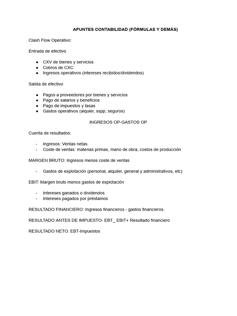 Fórmulas Clave en Contabilidad Financiera | PDF