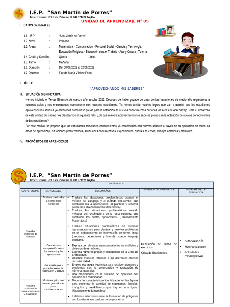 Unidad de Aprendizaje Iii Bimestre V Unidad | PDF | Aprendizaje | Información