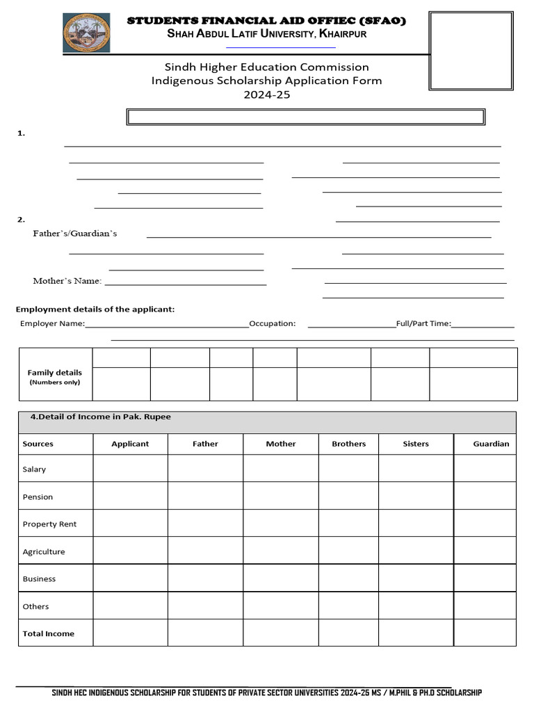 Sindh HEC Indigenous Scholarship Form 2024-25 | PDF