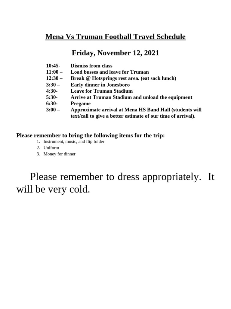 Football Travel Schedule 2 | PDF
