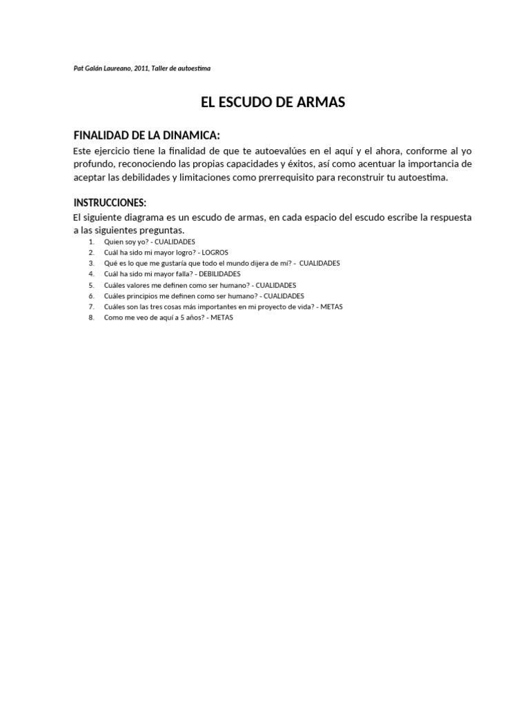 Dinámica de Autoestima: Escudo de Armas | PDF