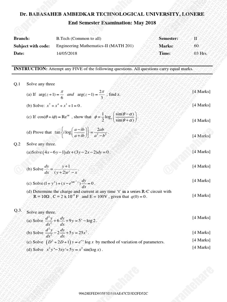 Engineering Mathematics-II ALL PYQ {onkar kamble} | PDF | Chess Theory | Chess Openings