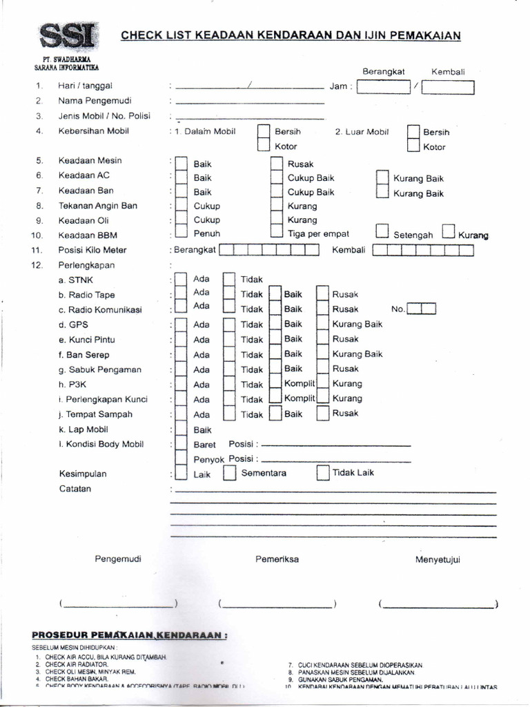 Checklist Kendaraan | PDF