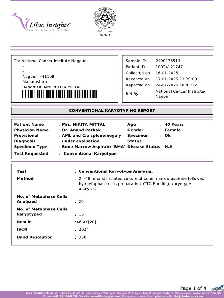 Mrs Nikita Mittal - REPORT | PDF | Fluorescence In Situ Hybridization ...