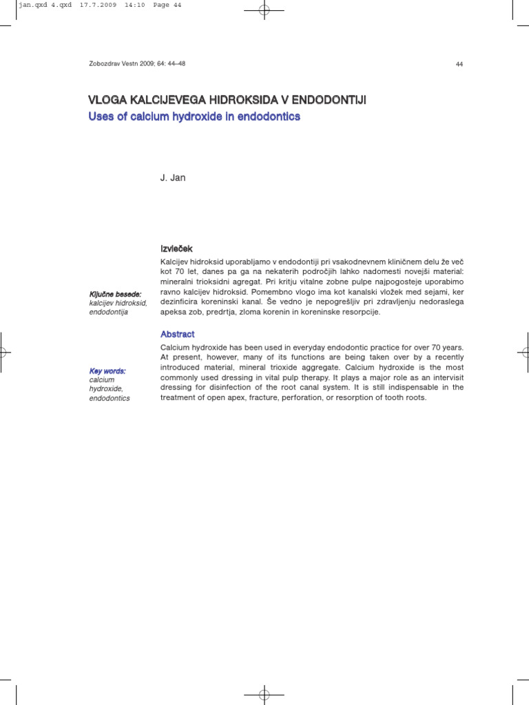 J. Jan - Vloga Kacijevega Hidroksida V Endodontiji | PDF