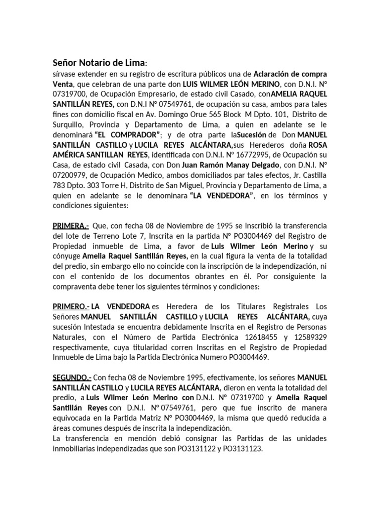 Modelo de Minuta Aclaratoria de Compra | PDF | Derecho Civil (Common Law) | Ley común