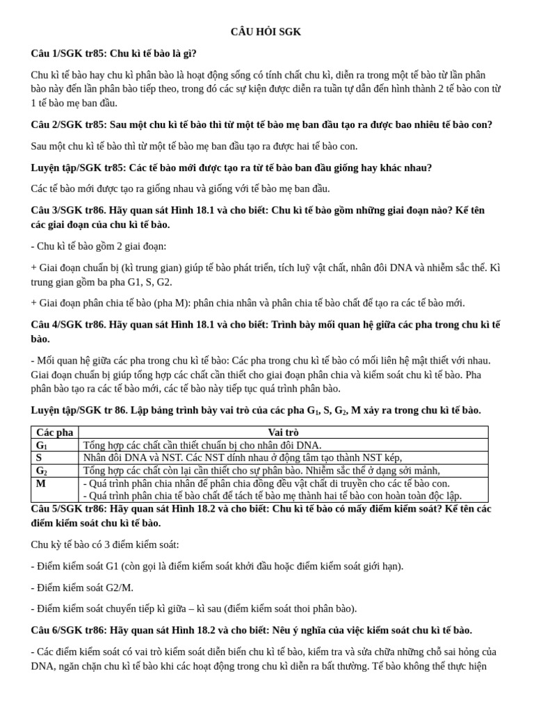 Sinh 10 (CTST) - Bài 18 - BT1 | PDF