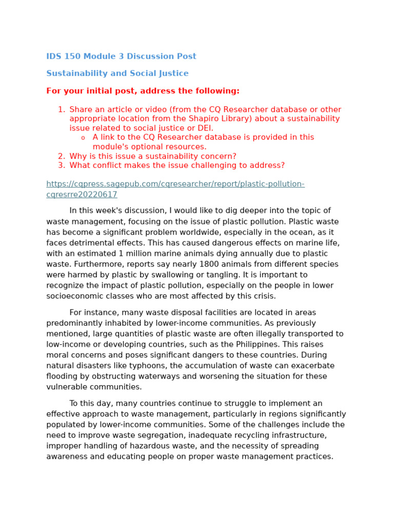 IDS-150 Module 3 Discussion Post | PDF